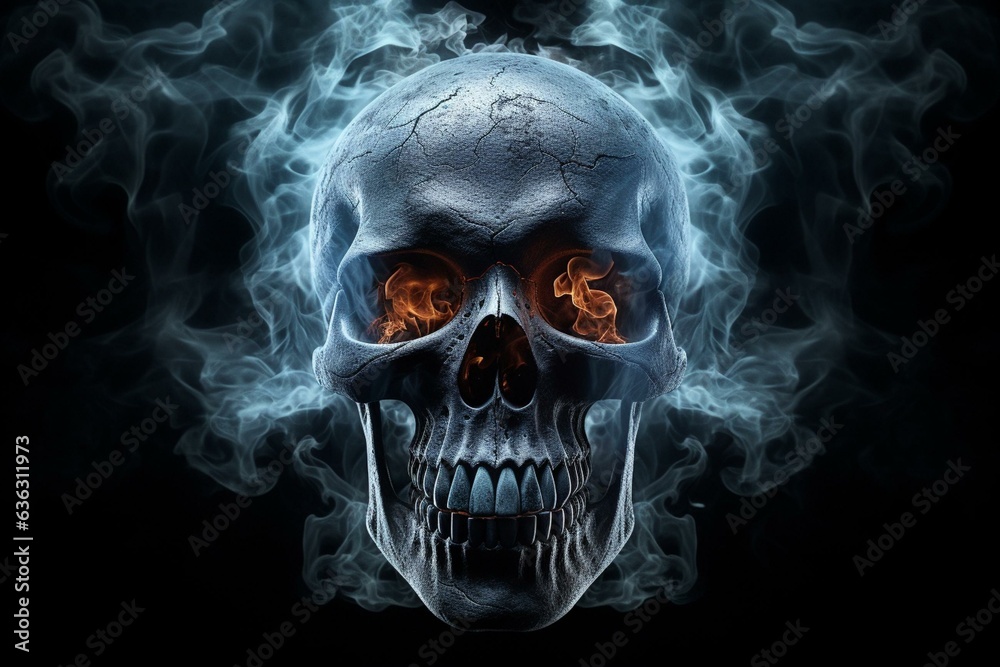Animated skull covered in smoke with glowing eyes on an alpha channel ...