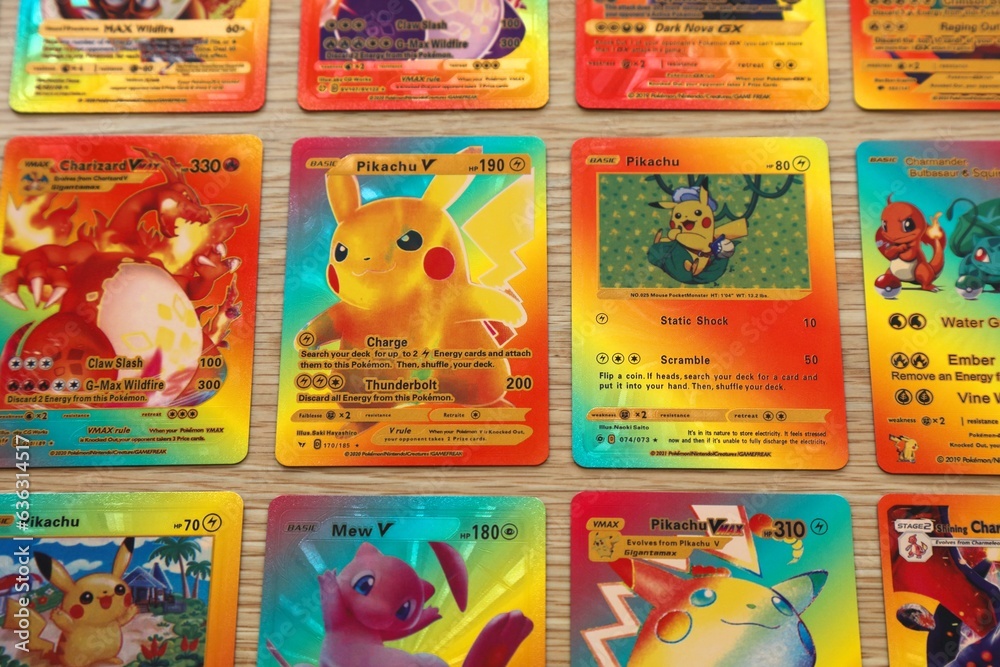WARSAW, POLAND - AUGUST 18, 2023: Charizard and Pikachu Pokemon cards ...