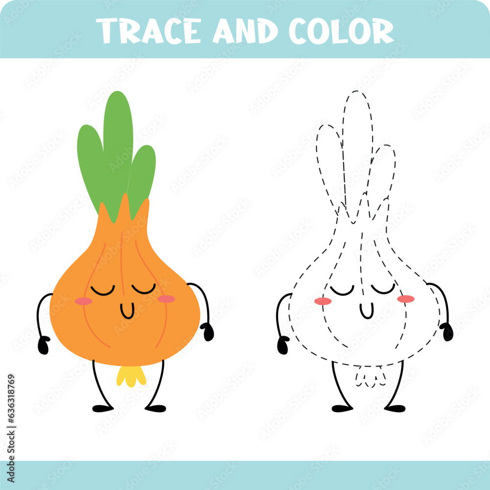 Trace and color educational worksheet for kids. Tracing vegetables ...
