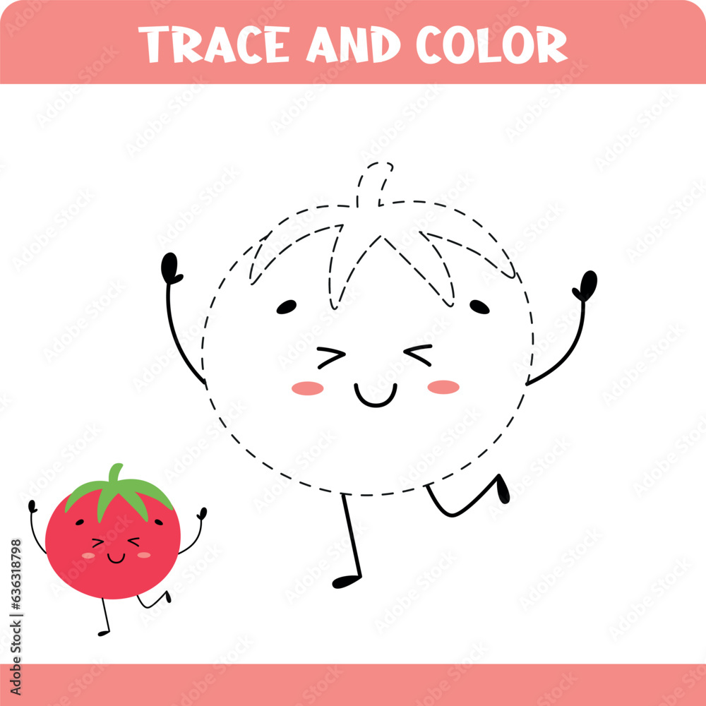 Educational worksheet with coloring game for todlers with tracing ...