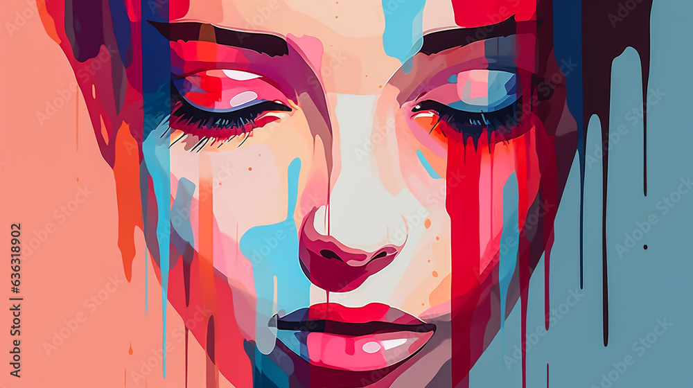 Abstract woman crying face portrait. Concept of psychology, stress ...