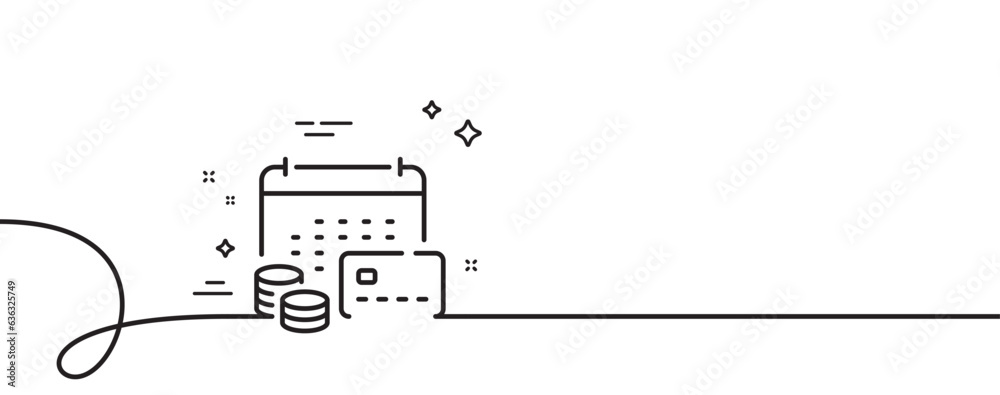 Money calendar line icon. Continuous one line with curl. Credit card ...