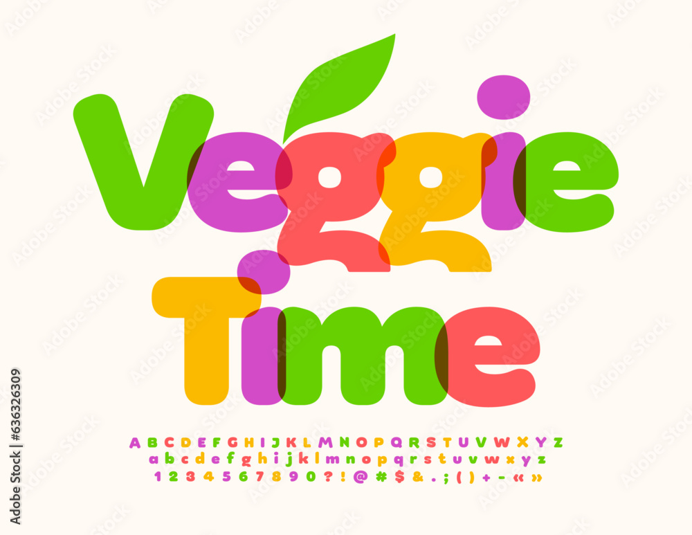 Vector artistic sign Veggie Time with decorative Leaf. Watercolor ...