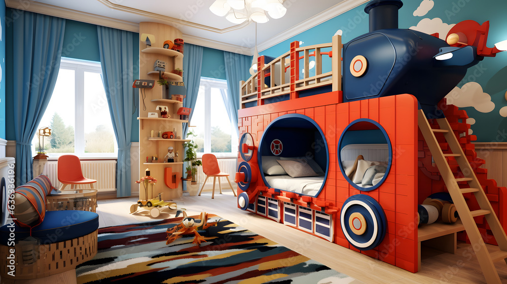 Experience the joy of a kids' room with this enchanting image. A train ...