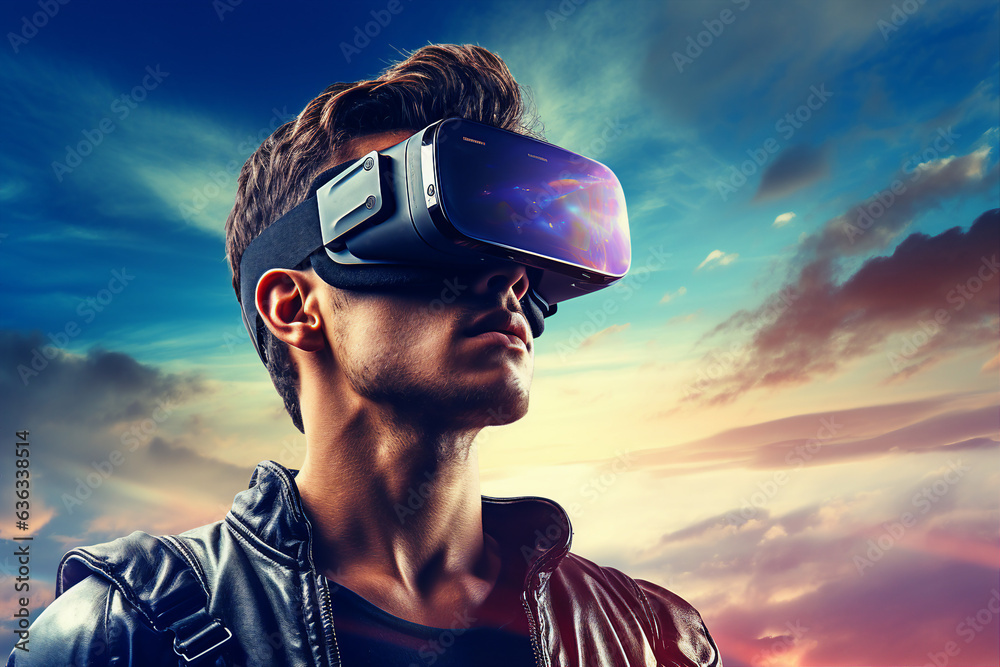 Generative ai collage photo of guy gamer using device gadget for ...