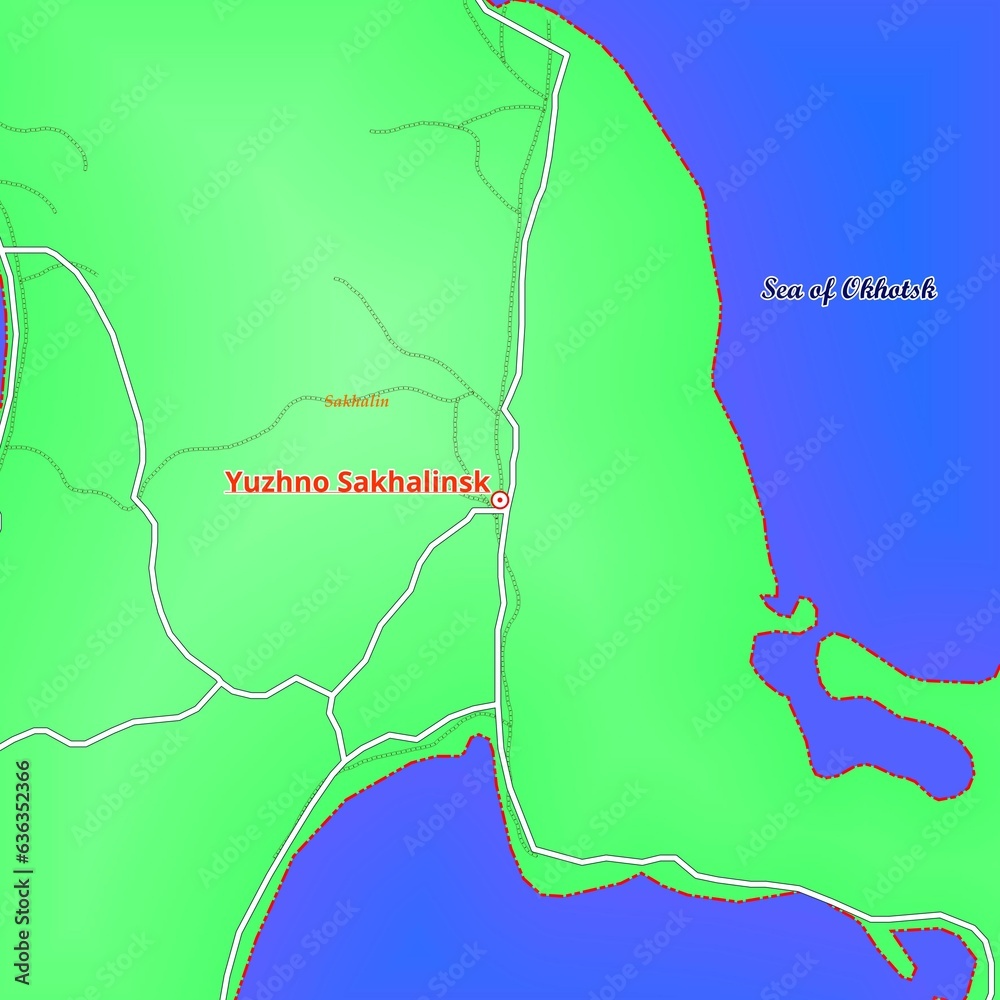 Illustrated Map of Yuzhno Sakhalinsk City in Russia Stock Illustration ...