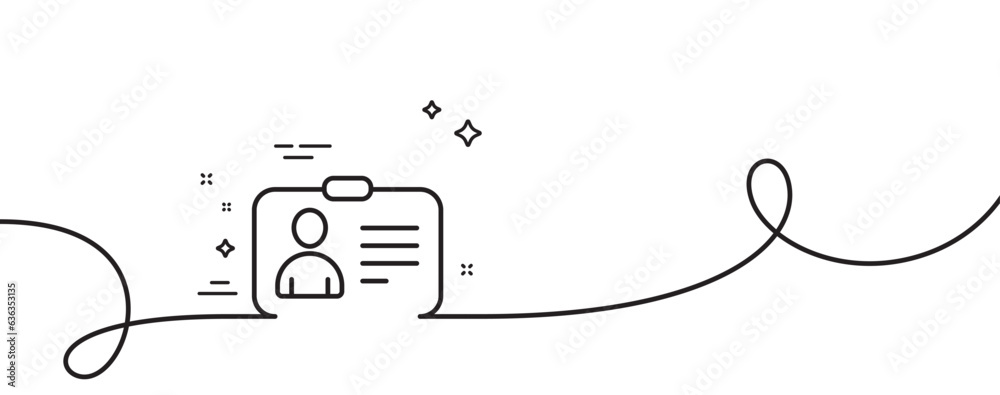ID card line icon. Continuous one line with curl. User Profile sign ...