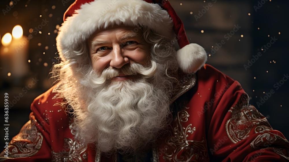 Portrait of Santa Claus in red suit. Christmas and New Year concept ...