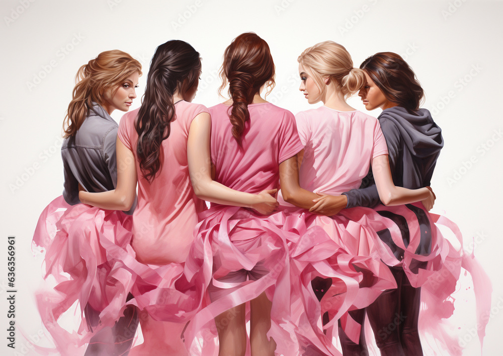 a group of diverse women standing together, forming a human ribbon in ...