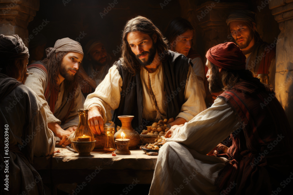 A Spiritual Banquet: Jesus and His Disciples Seated around a Table ...