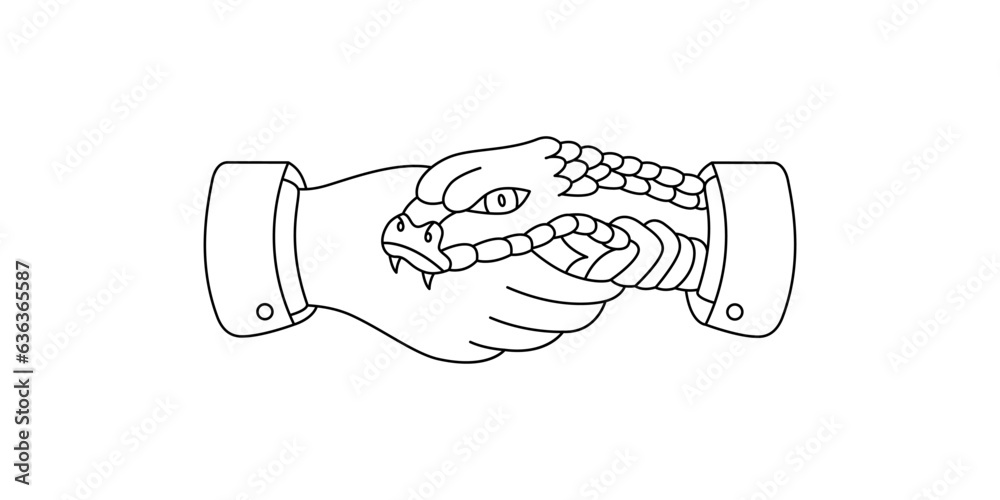 Snake bite hand. Traditional snake handshake tattoo line silhouette ...