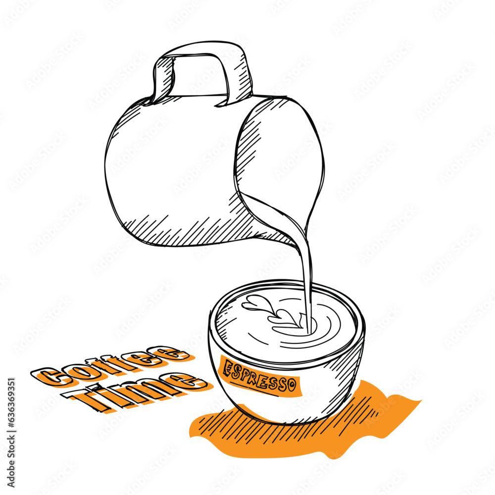 Vector illustration of coffee being poured with milk to make espresso ...