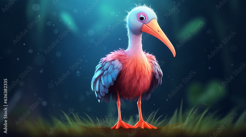 Cartoon illustration brightly colored baby Ibis.Generative AI Stock ...