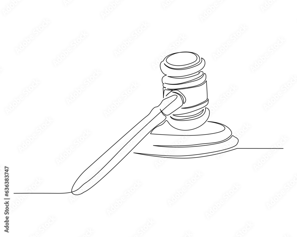 Continuous one line drawing of Judge's hammer over the the block. Law ...