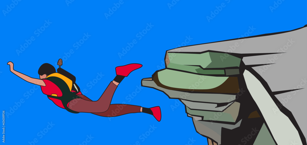 Poster Base jumper taking a leap from a cliff vector illustration ...