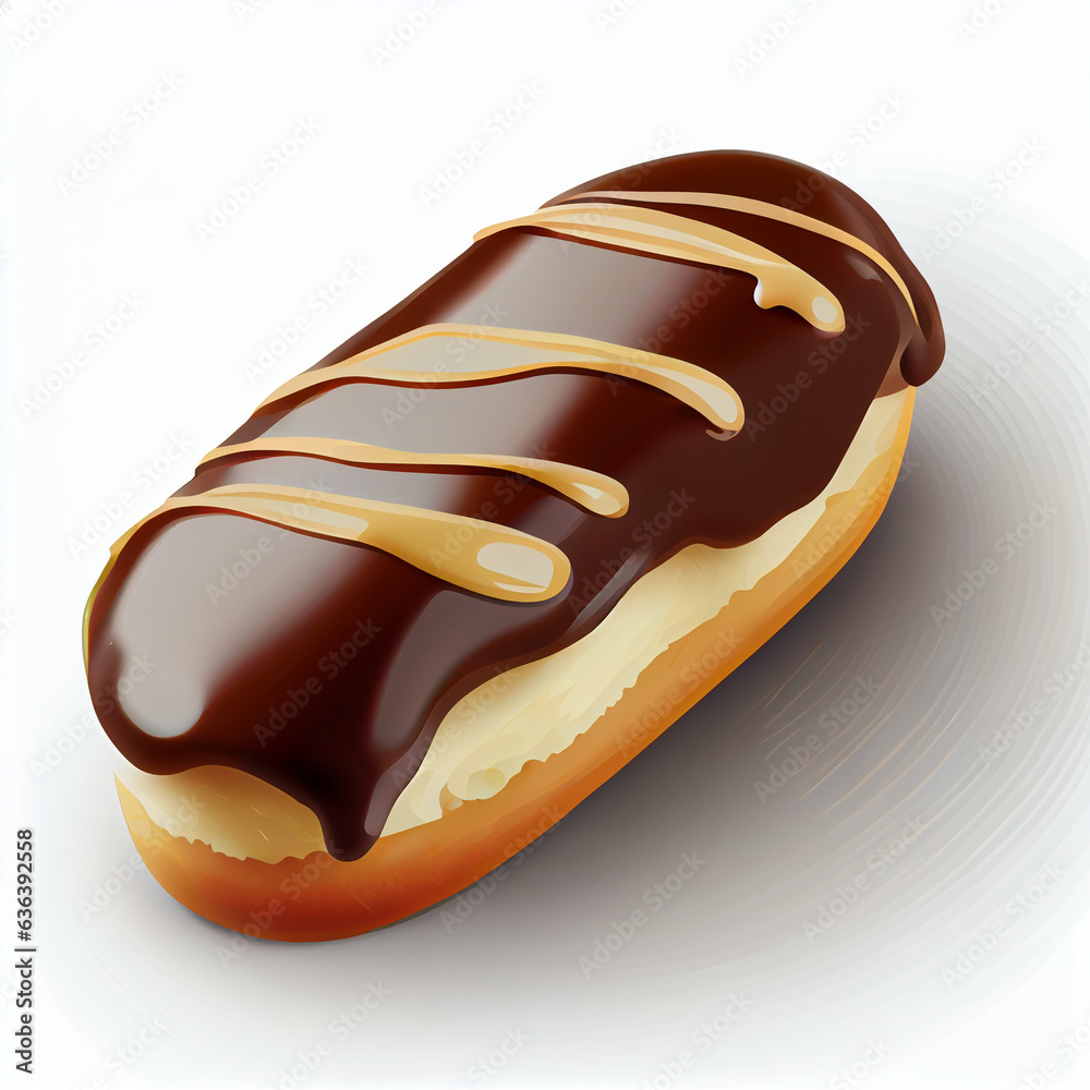 A delicious french chocolate eclair pastry with chocolat sauce isolated ...