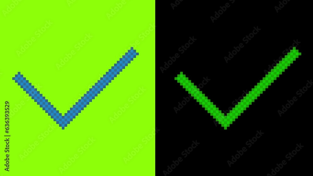 Green screen and black screen of right sign. Pixel art of simple in ...