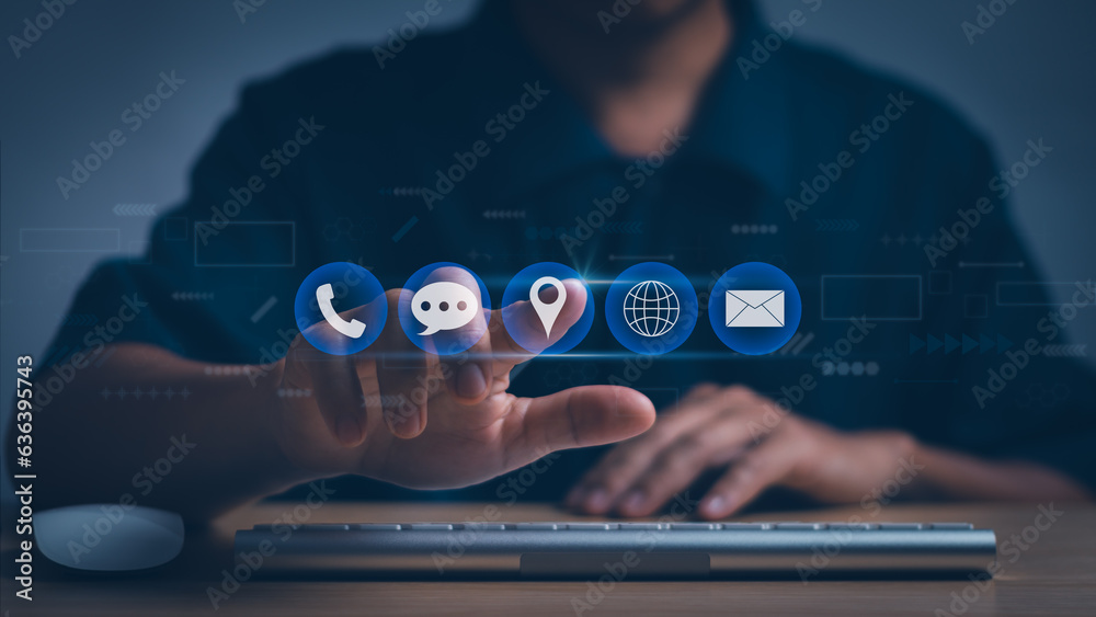 concept customer contact us call center hotline service, male hand ...