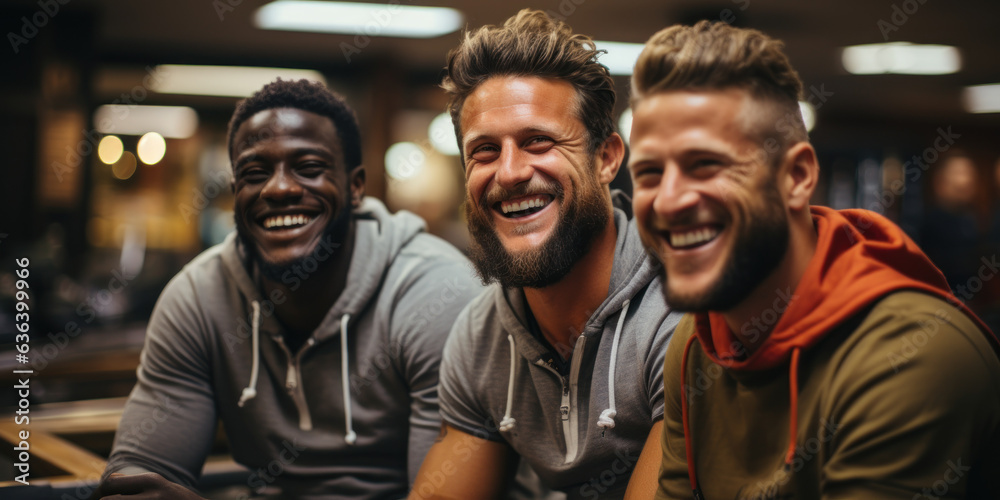 Unified Strength: Group of Smiling Men with Fitness Equipment, Enhanced ...