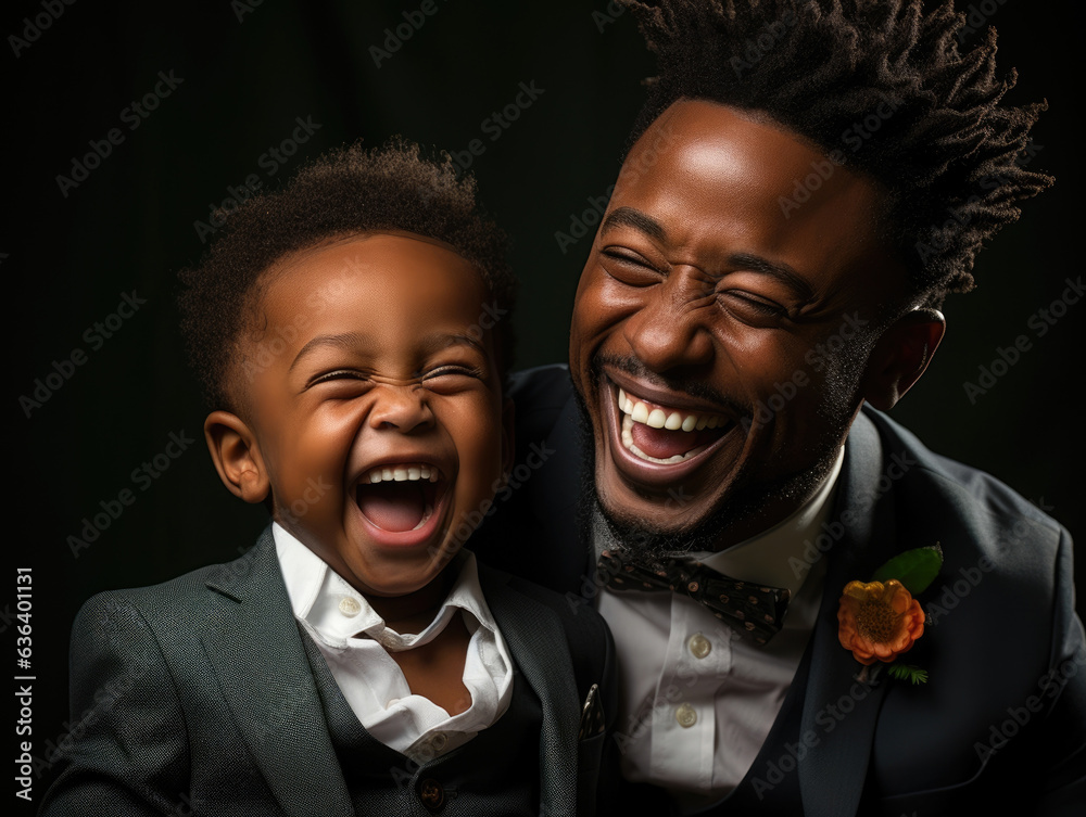 A Black father picks his son up and tosses him in the air with a big ...