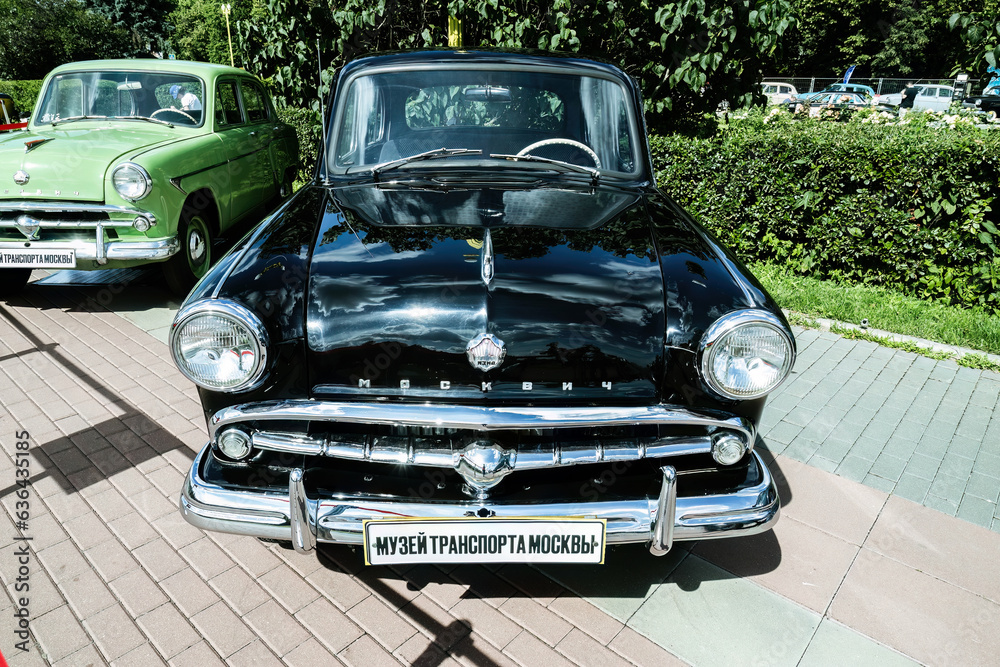 Moskvich-402 car made in USSR 1950s. Retro auto Moskvich 402 parked on ...