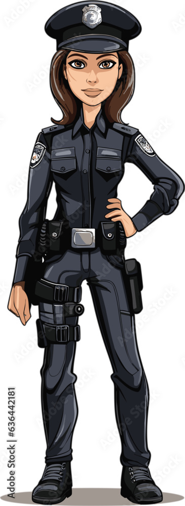 Digital illustration of a cartoon female police officer character Stock ...