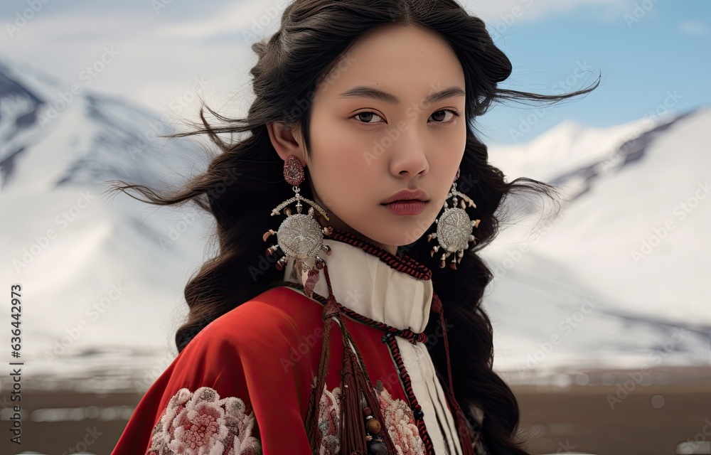 beautiful mongolian woman in a traditional dress posing in stunning ...