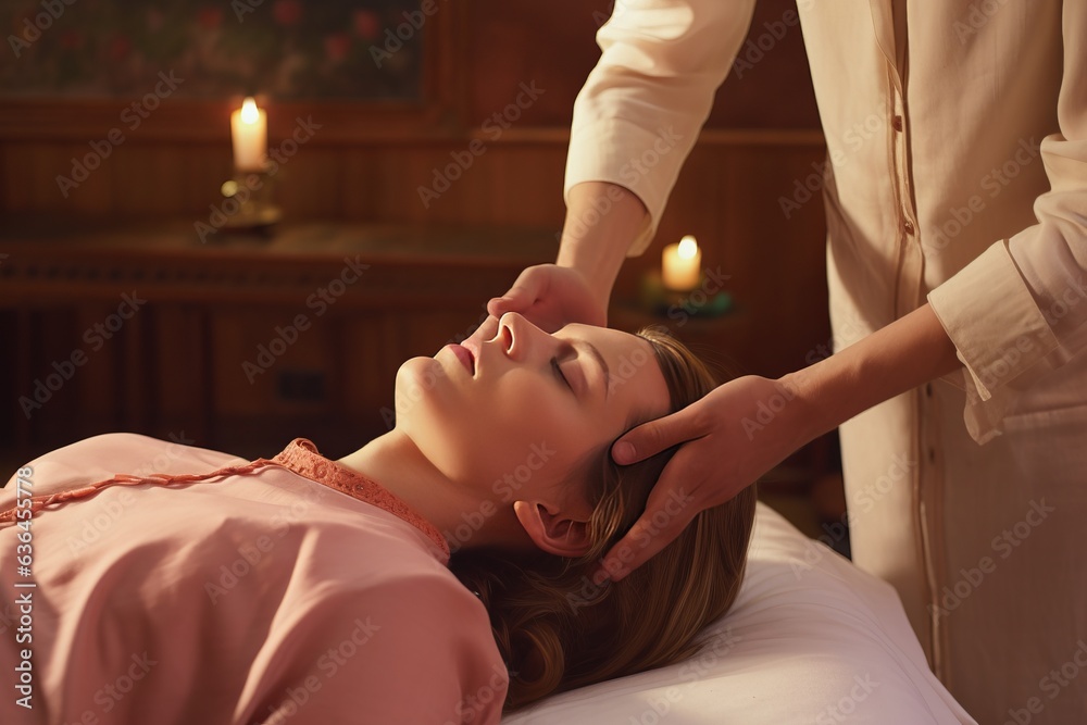 a professional reiki healer expert performing a cleansing therapy on a ...