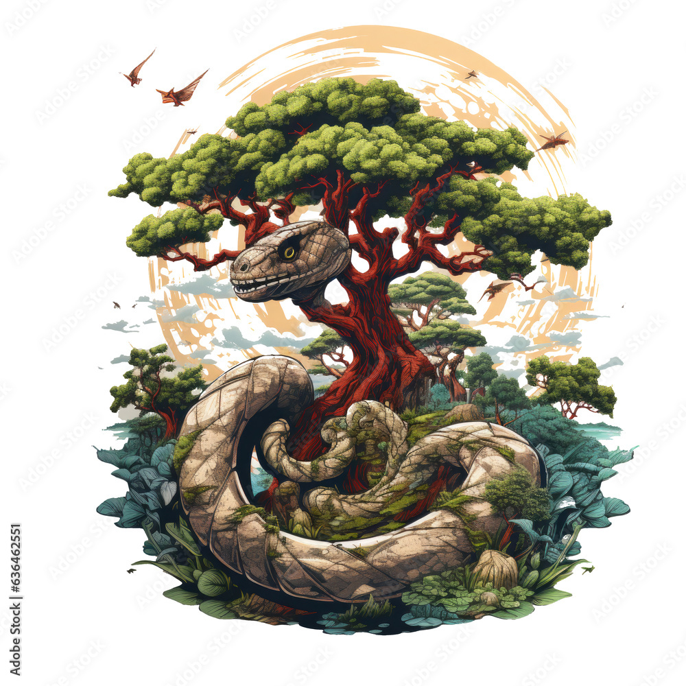 Bolivian anaconda tree t-shirt design illustrated in a digital pixel ...