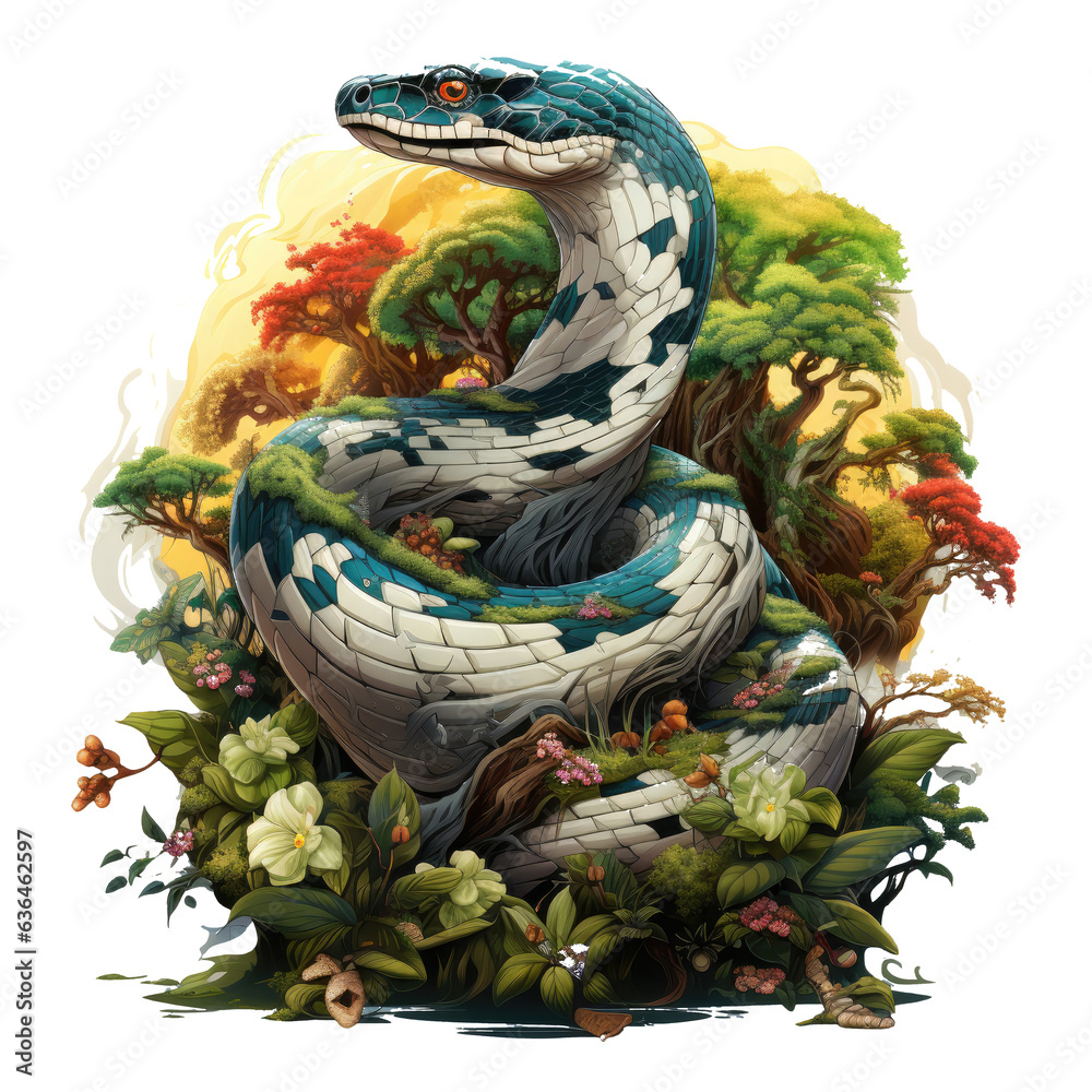Bolivian anaconda tree t-shirt design presented in a modern digital ...