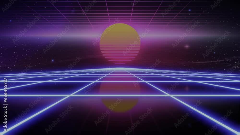 Synthwave Sunset. Animated Background. 80s Sun. Wireframe Landscape ...
