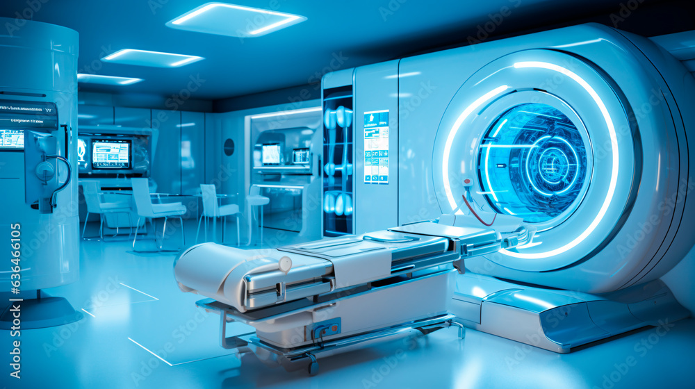 Advanced MRI or CT Scan medical diagnosis machine at hospital lab ...