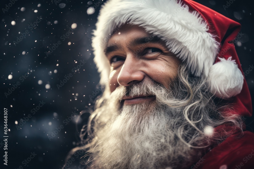 Santa Claus Portrait with long beard and middle long hairs and red and ...