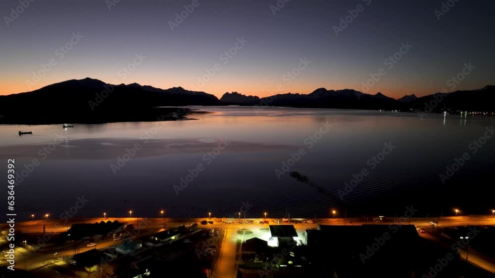 Sunset River Of Puerto Natales In Ultima Esperanza Chile. Nature ...