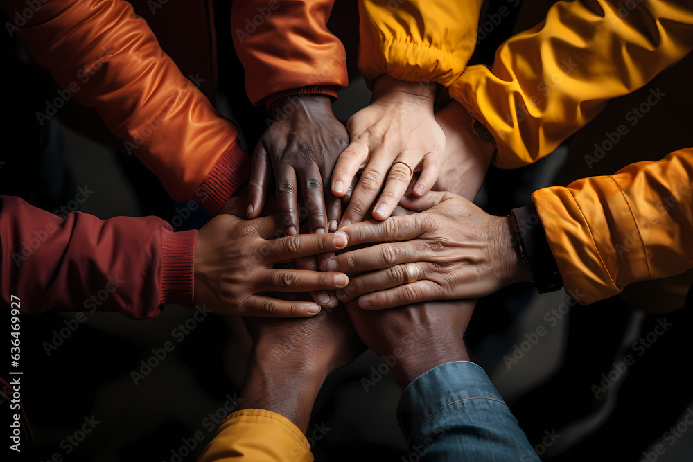Inclusive Collaboration: Multiracial Hands Creating a Circle of ...