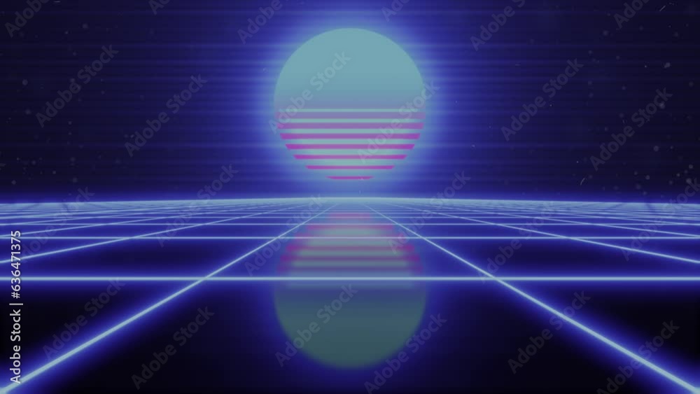Synthwave Sunset. Animated Background. 80s Sun. Wireframe Landscape ...