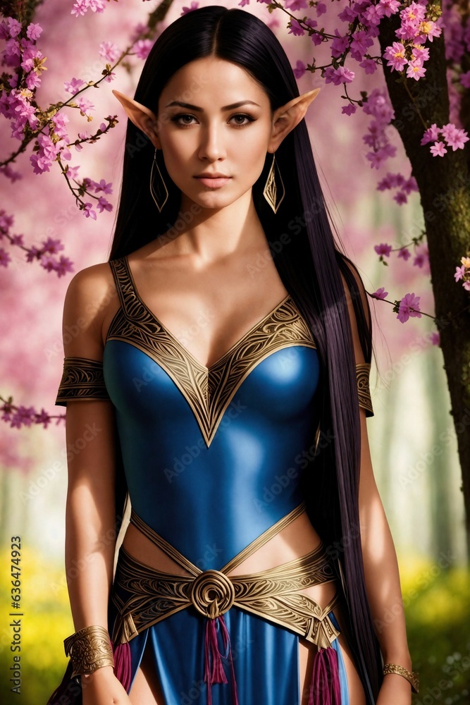 Beautiful elf woman in a forest. Fantasy Art Illustration. Fairytale ...