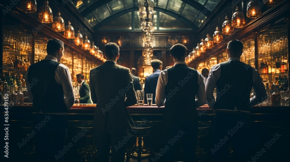 Four gentlemen waiting for their drinks in an exclusive british old ...