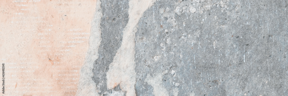 Torn old faded paper wallpaper with a retro pattern. Tattered scraps of ...