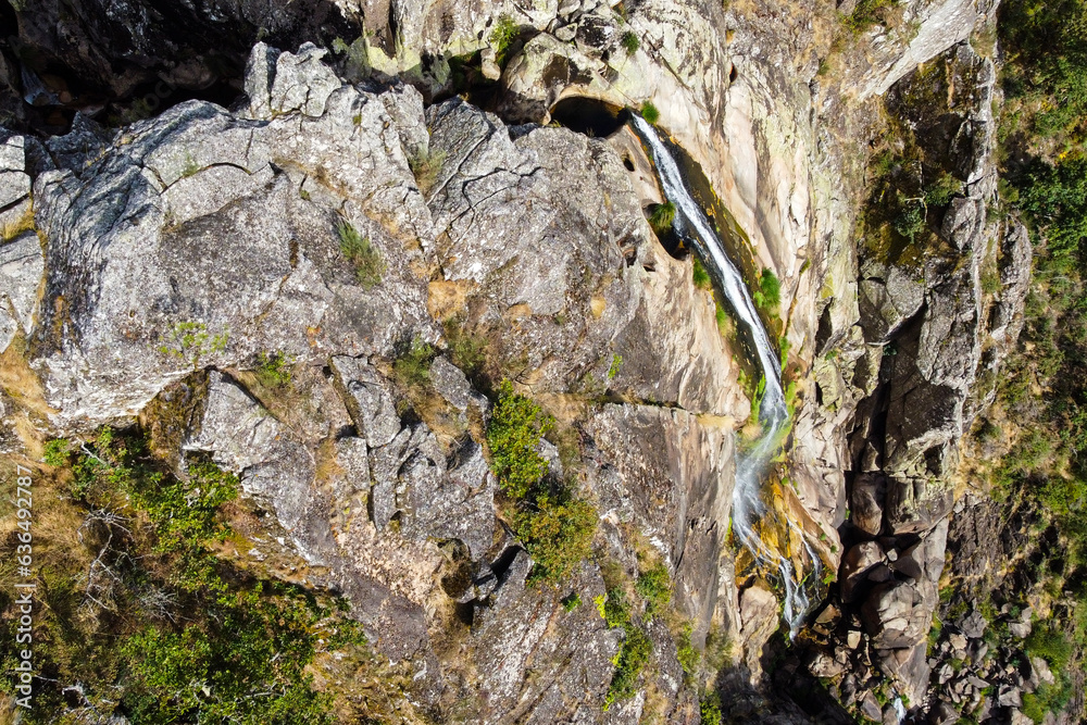 Aerial view of the Frecha da Mizarela waterfall - the largest waterfall ...