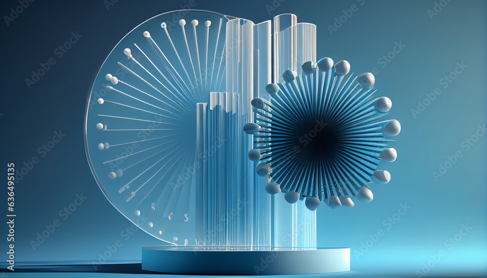 Radial and column graph in glassmorphism style on a blue isolated ...