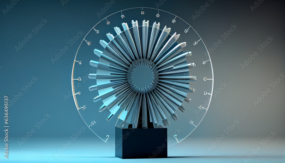 Radial and column graph in glassmorphism style on a blue isolated ...