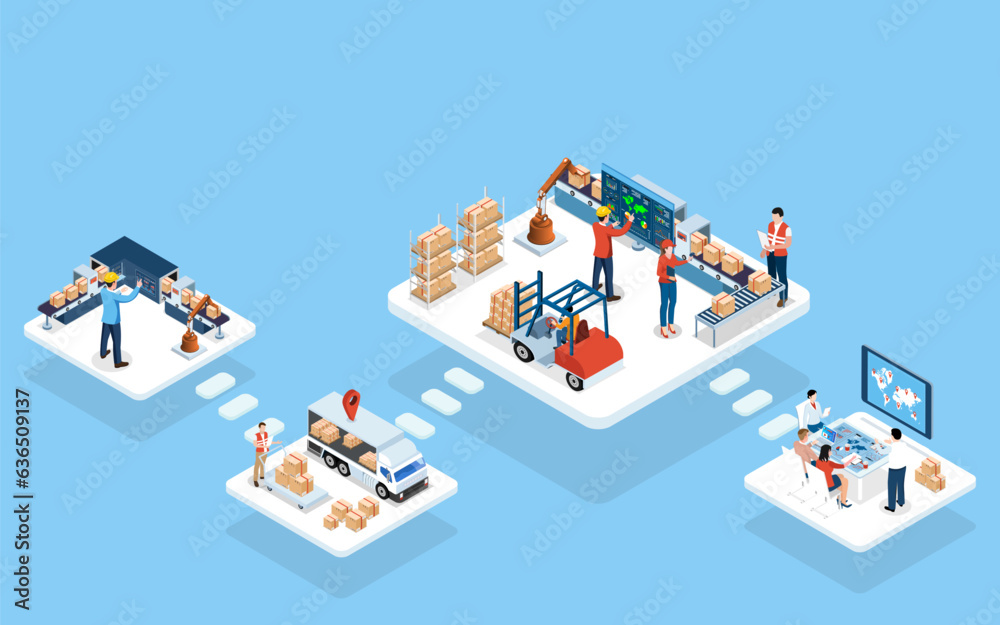 3D isometric Global logistics solutions concept with Smart Logistics ...