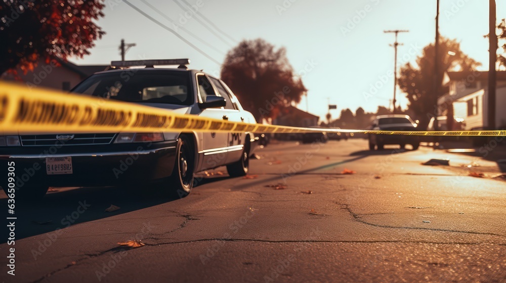 Police line. Crime scene do not cross. Barricade yellow tape, police ...