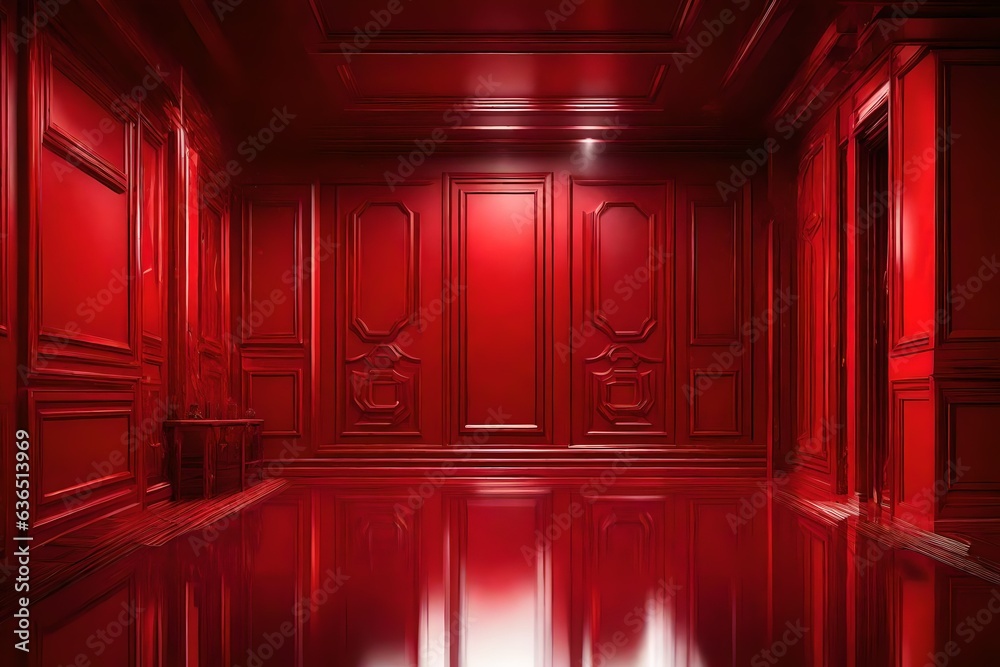 Foto de Attractive red room 3d background. Low light and shade vignette ...