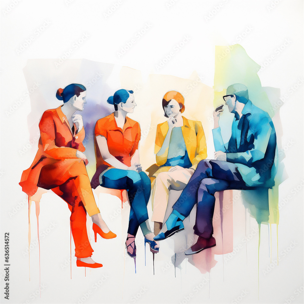 Watercolor Painting of a Group Therapy Session, Mental Health Concepts ...