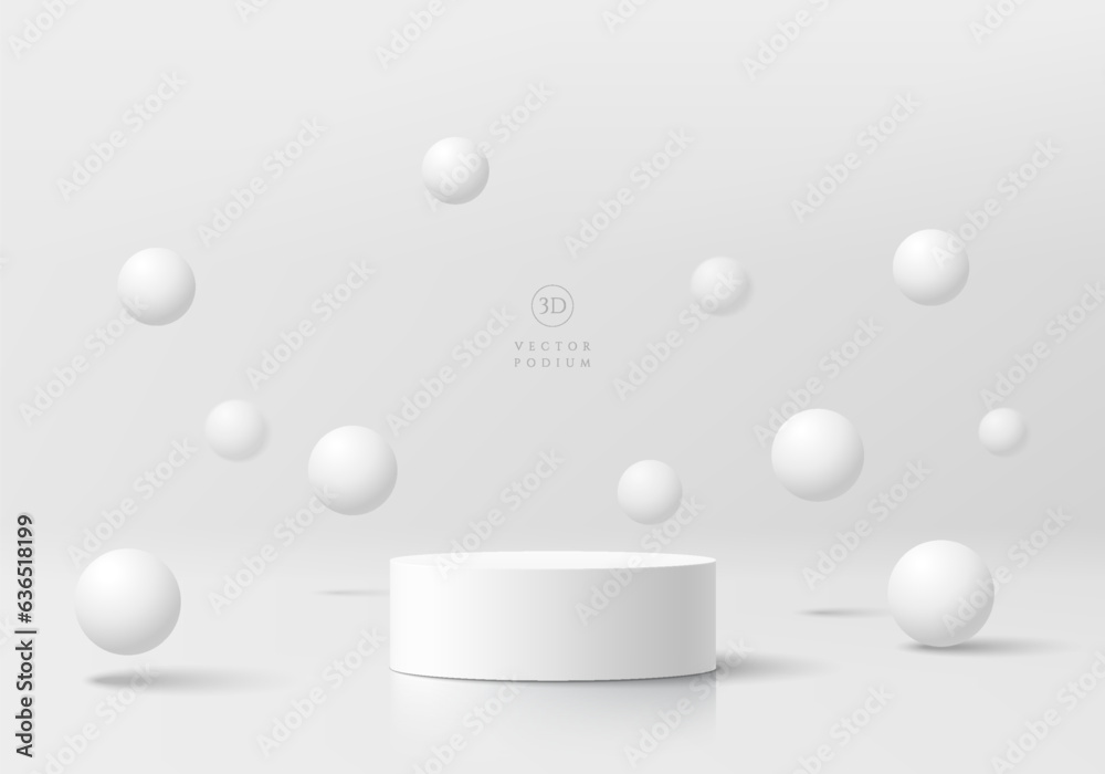 Abstract 3D white and gray cylinder pedestal podium background with ...