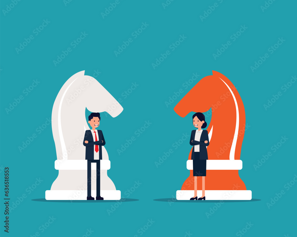 Business competitors playing chess striving for success. Business ...