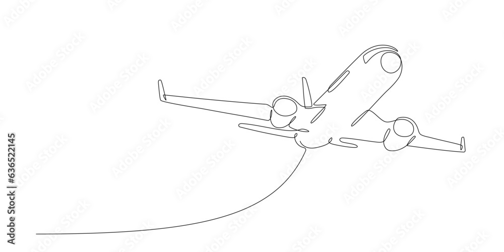 Continuous single line of airplane with flight route. One line airplane ...