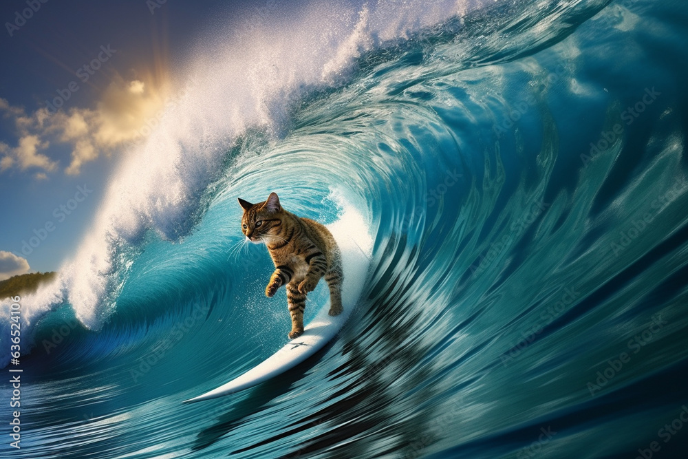 The surfboarding cat. A cat that blends daring and boldness, always ...